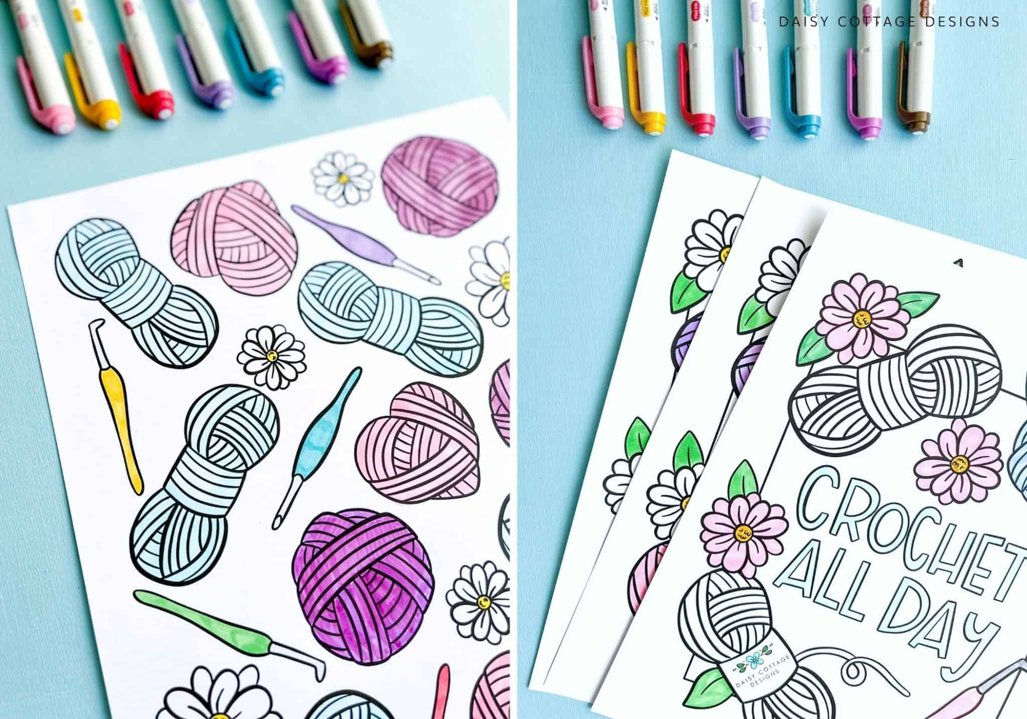 Yarn & Daisy Coloring Page (Free Printables)- Daisy Cottage Designs